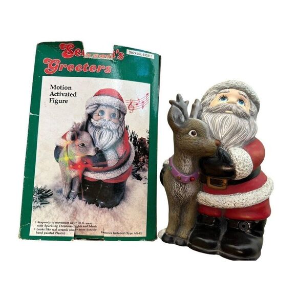 Holiday | Motion Activated Santa Rudolph Lights Music Vintage Seasons ...